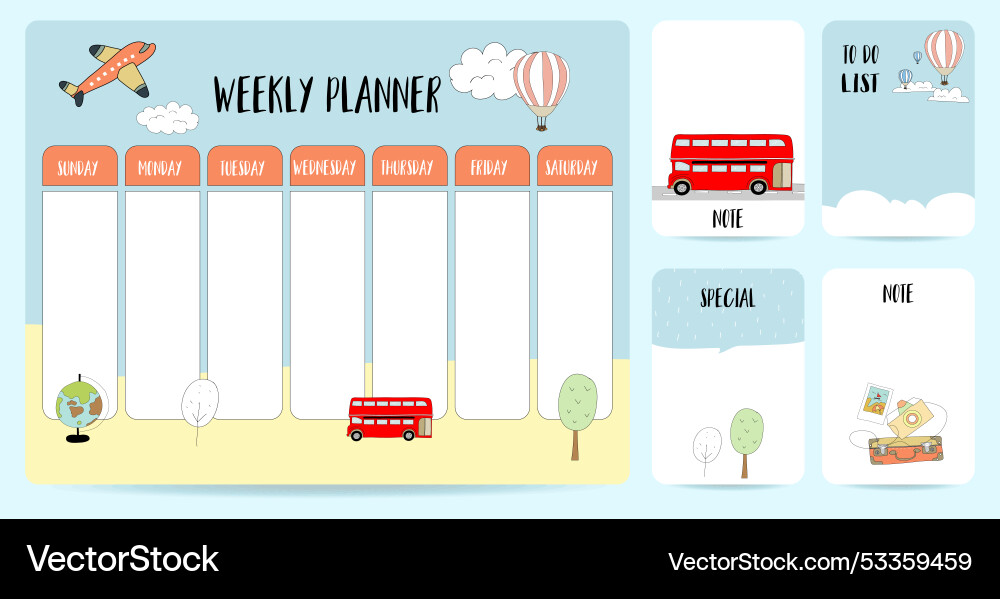 Cute weekly planner background with travelsummer Vector Image