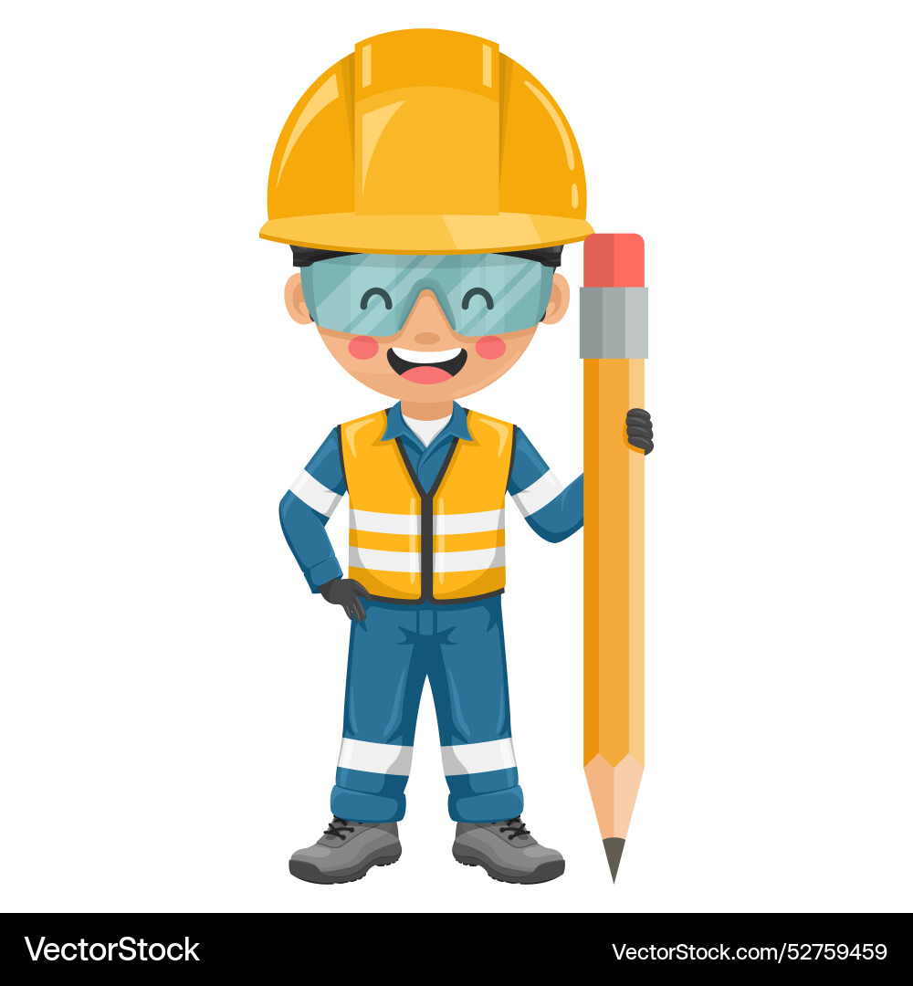 Industrial engineer worker with giant pencil Vector Image