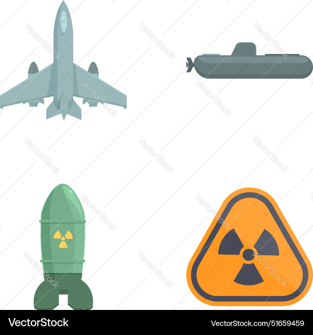 Military and nuclear power icons set Royalty Free Vector