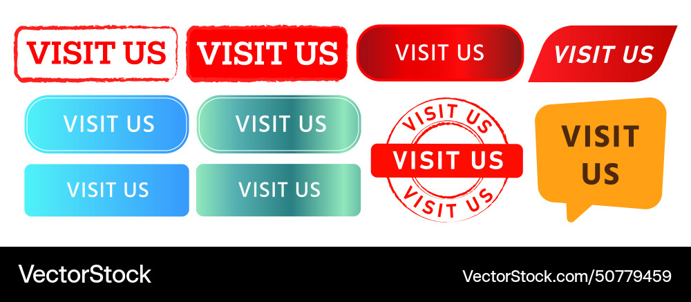 Visit us rectangle circle stamp button and speech Vector Image