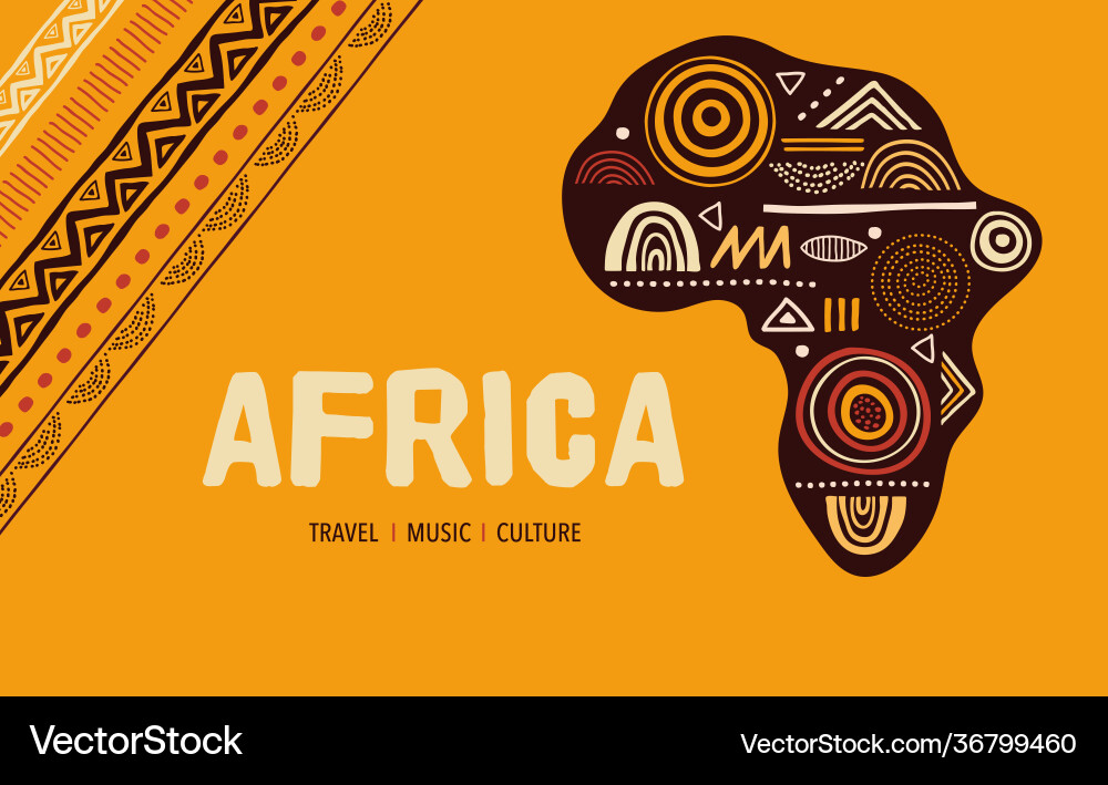 Africa patterned map banner with tribal Royalty Free Vector