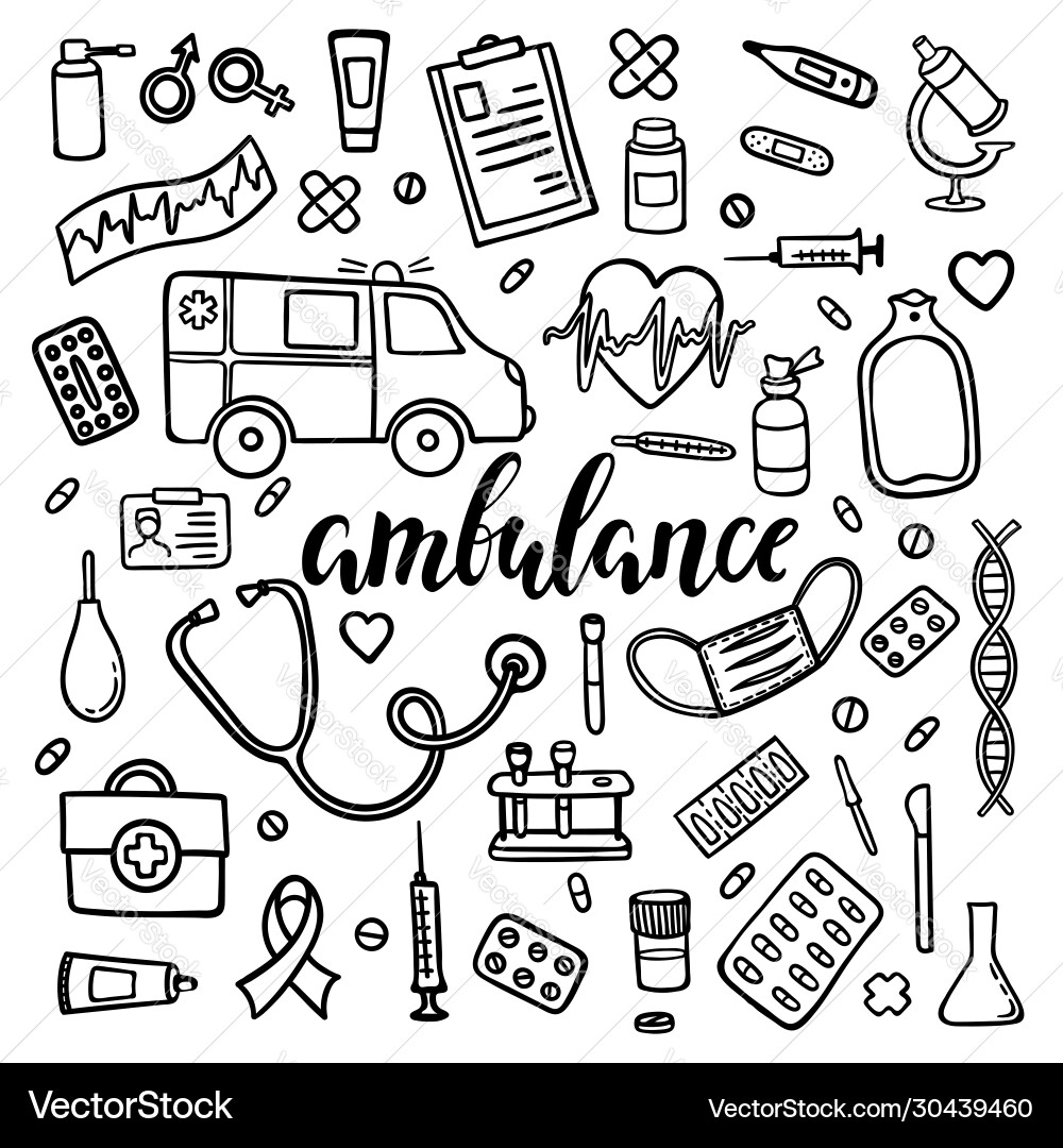 Big set hand drawn doodle medicine Royalty Free Vector Image