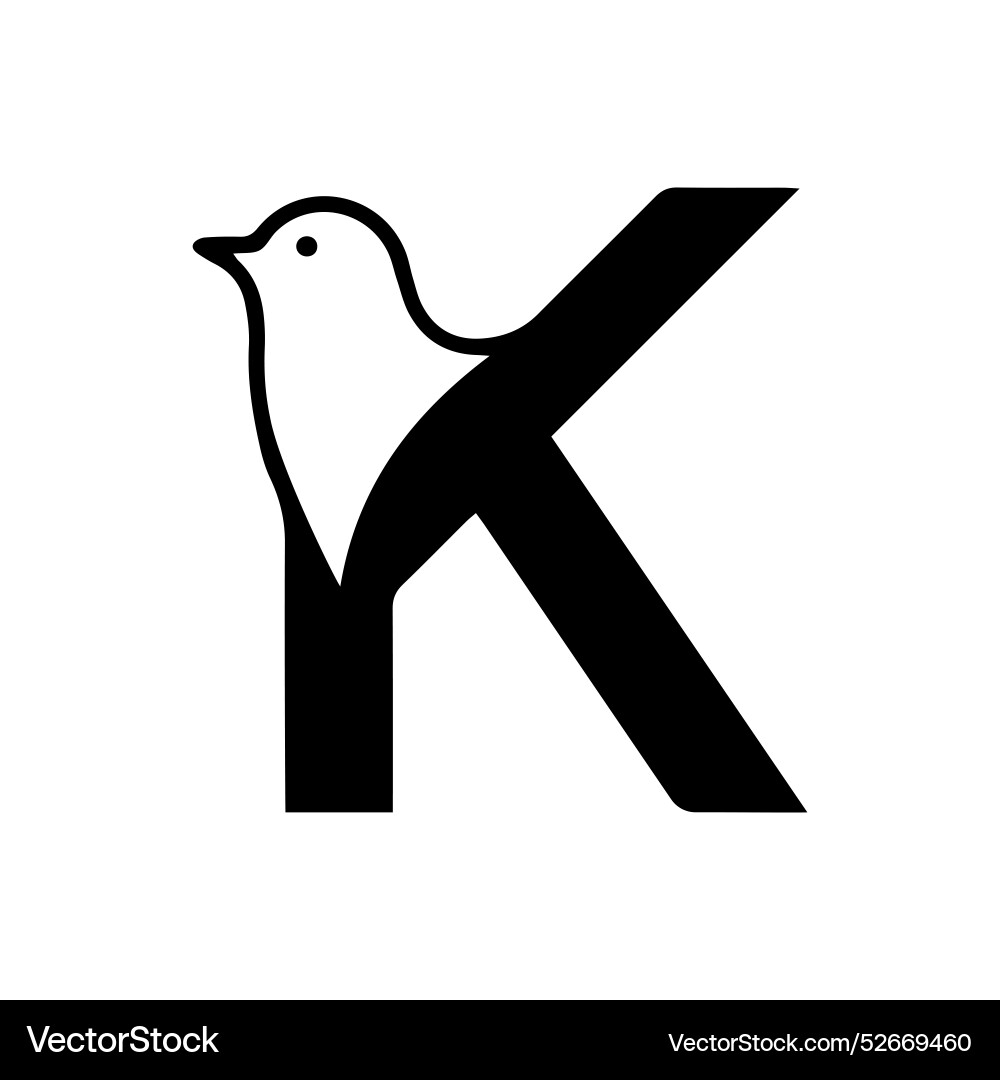 Capital letter k with bird Royalty Free Vector Image