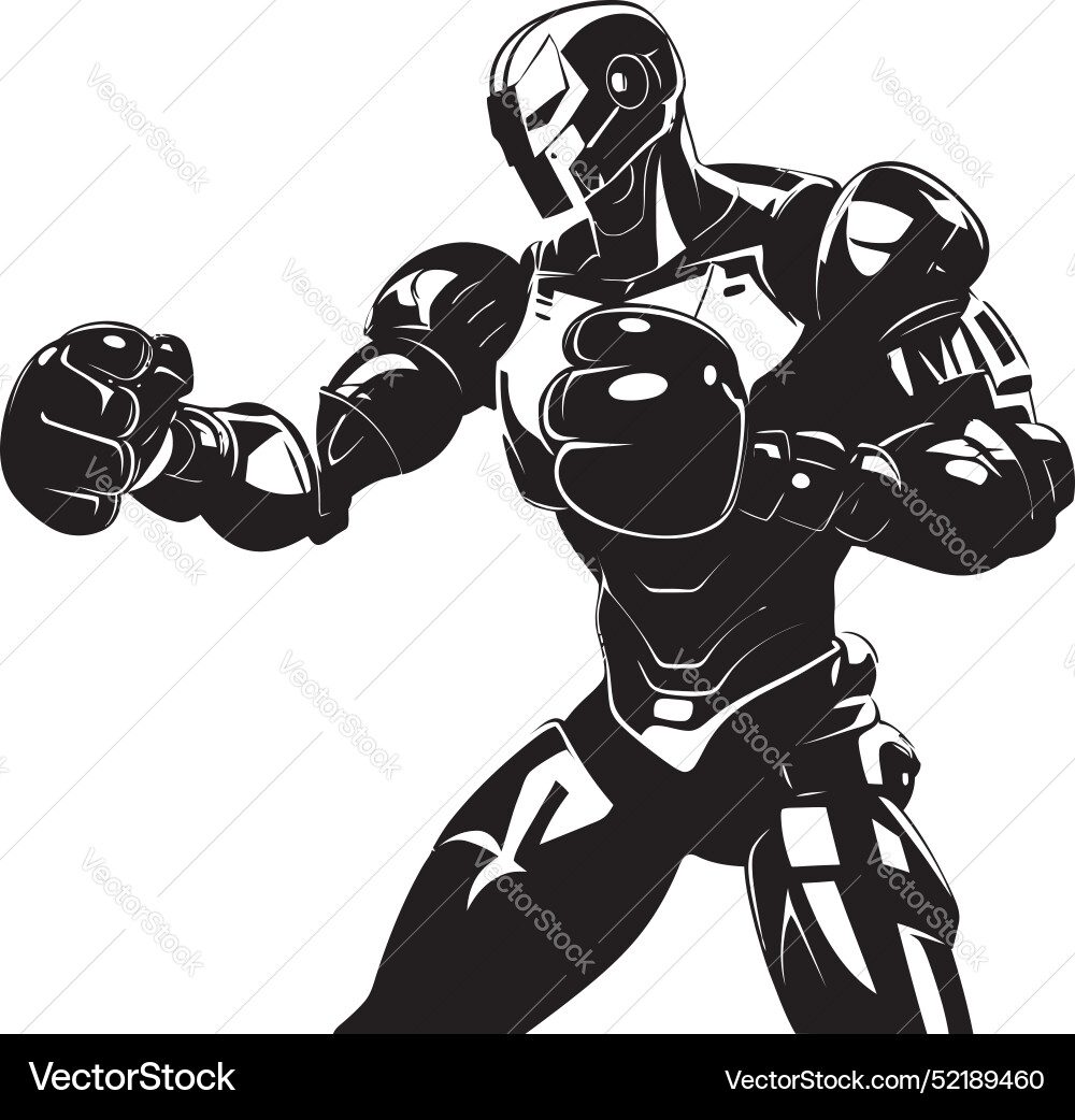 Mechanical fighter robot boxer black icon Vector Image