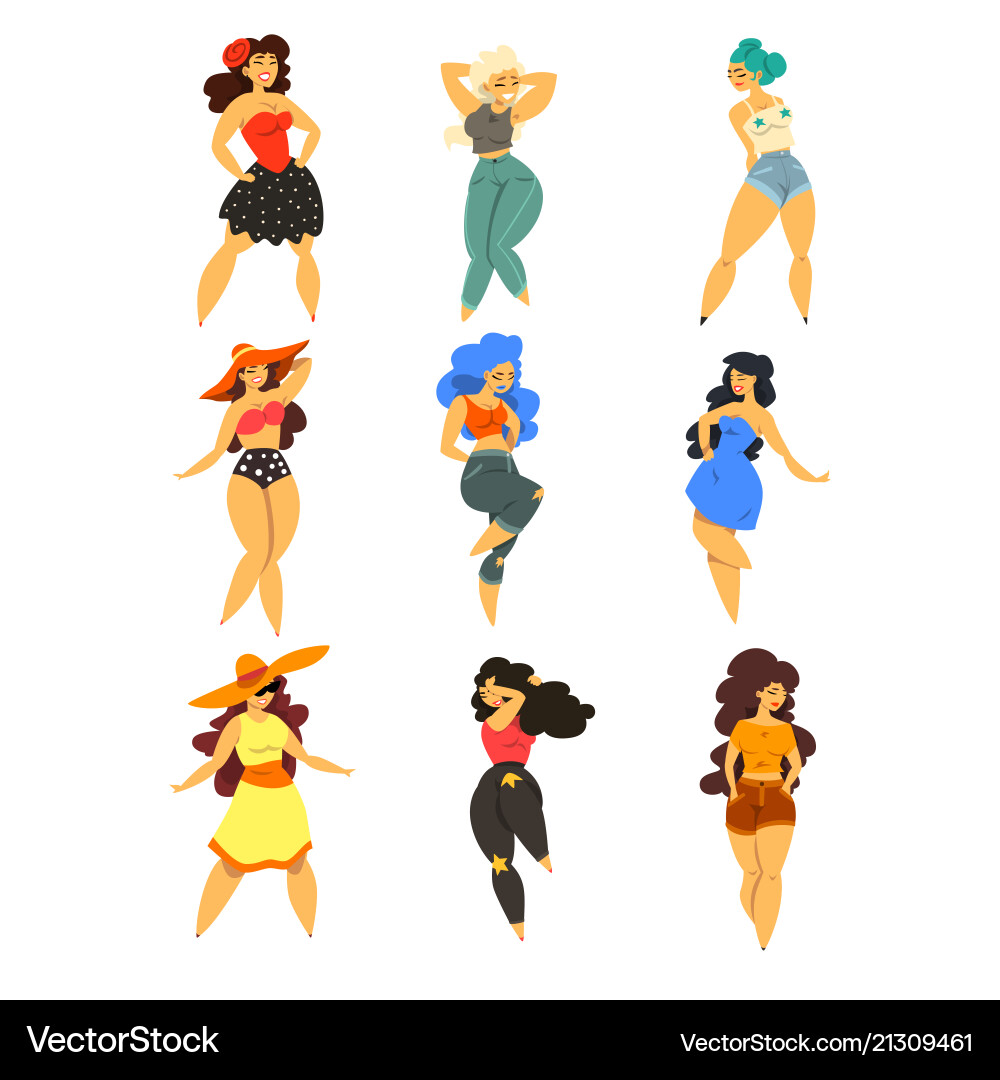 Beautiful curvy overweight girls set plus size Vector Image