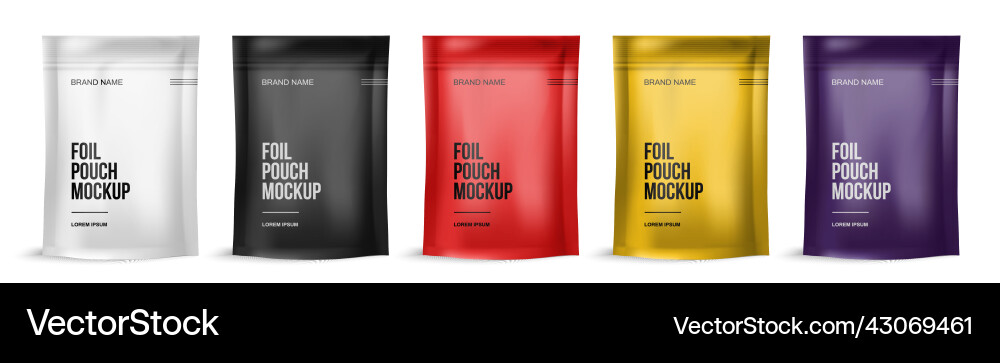 Foil pouch mockup realistic set Royalty Free Vector Image