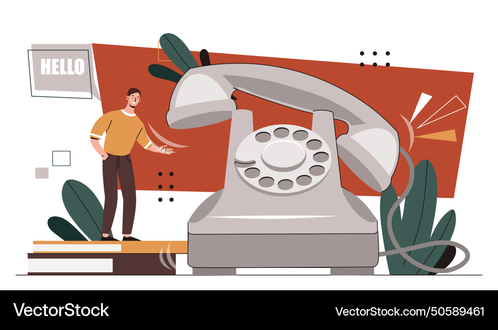 Man with landline phone Royalty Free Vector Image
