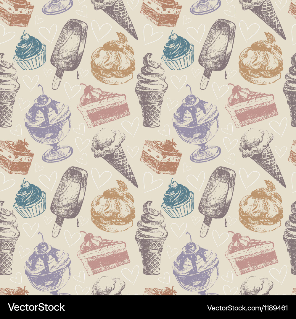 Seamless pattern with ice cream and cakes Vector Image