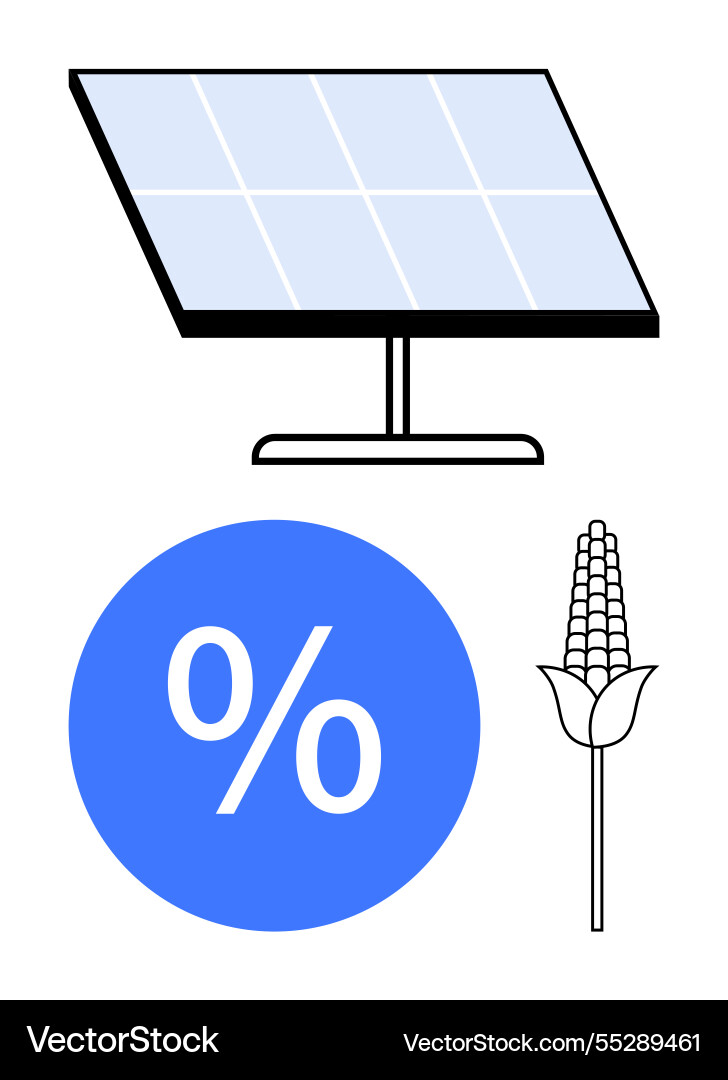 Solar panel blue percentage circle and corn Vector Image