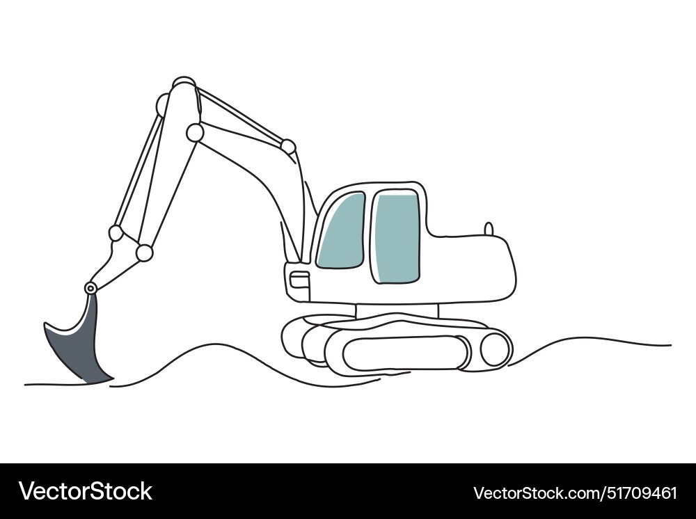 Track excavator doodle continuous line art Vector Image