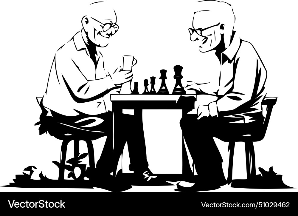 Elderly men playing chess in the park Royalty Free Vector