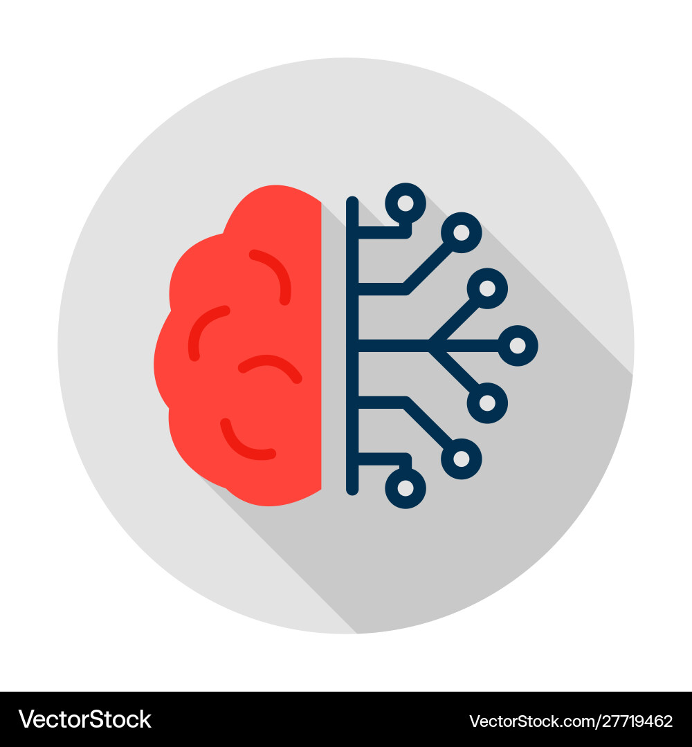 Human brain half microchip circle icon Royalty Free Vector