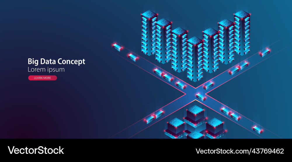 Smart city isometric big data concept database Vector Image