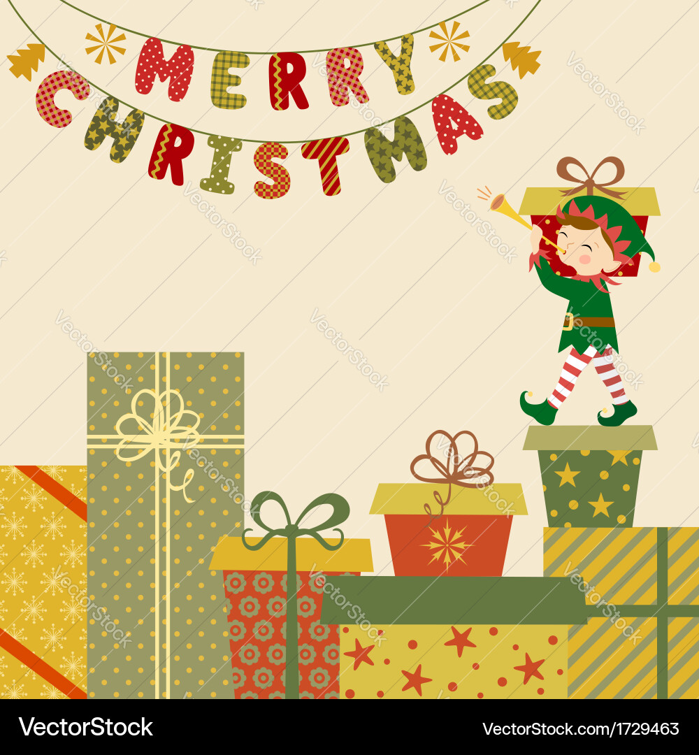 Cheerful Christmas Elf Card Royalty Free Vector Image
