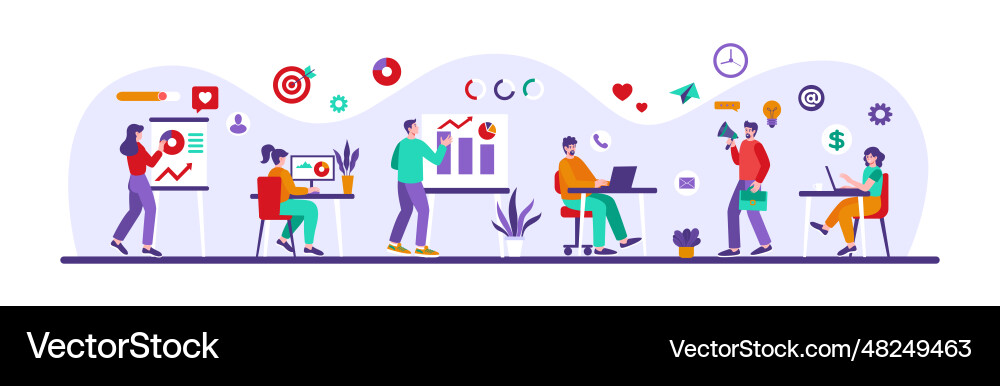 Computer work office community marketing Vector Image