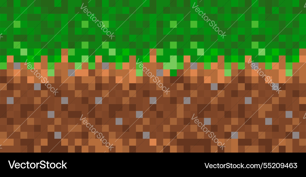 Grass texture with soil in pixel style 8-bit Vector Image