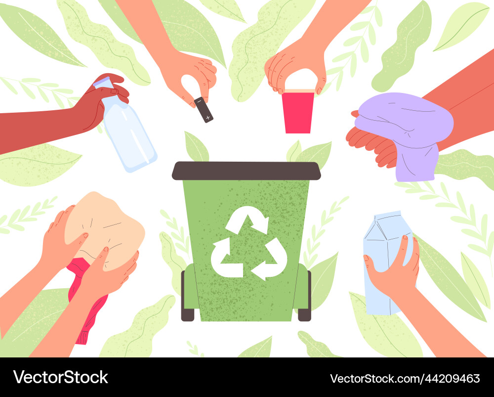 Hands put waste in recycling bin Royalty Free Vector Image