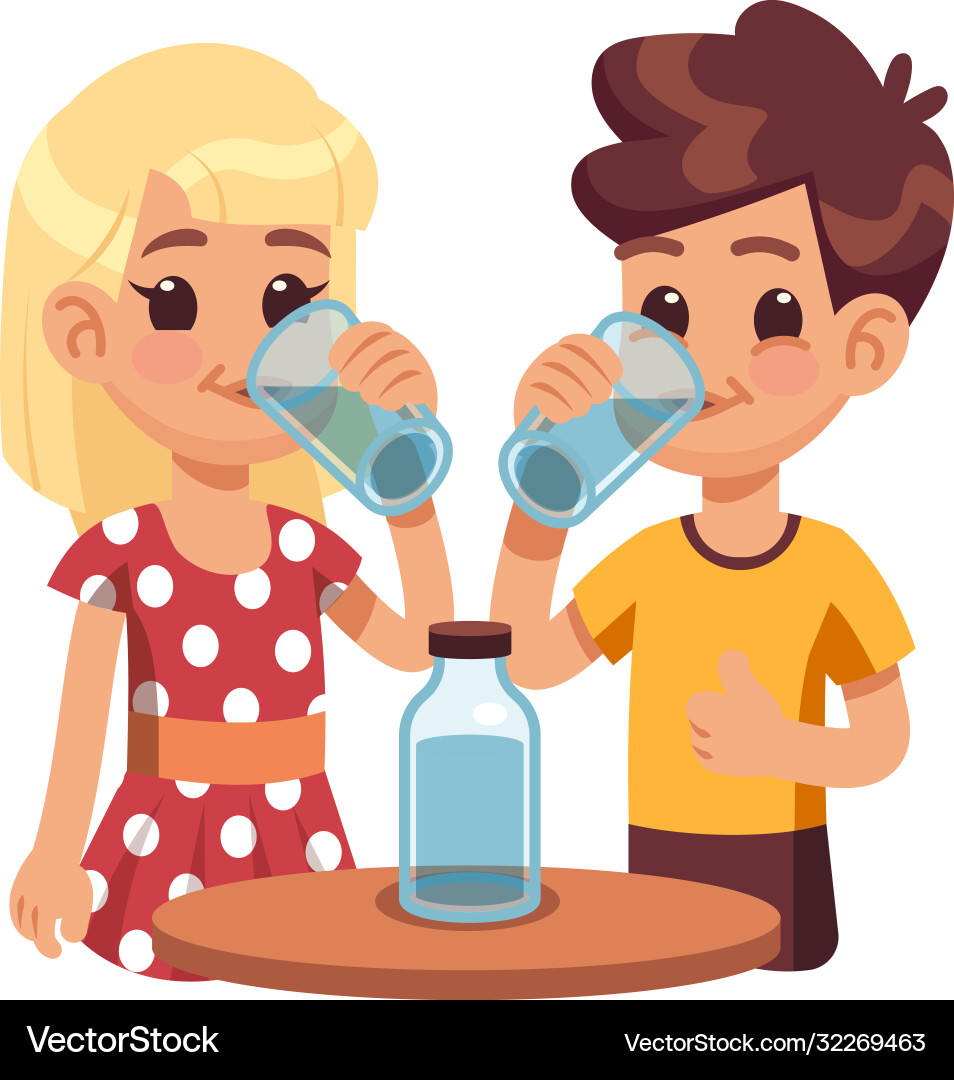 Happy Kids Drinking Water Royalty Free Vector Image