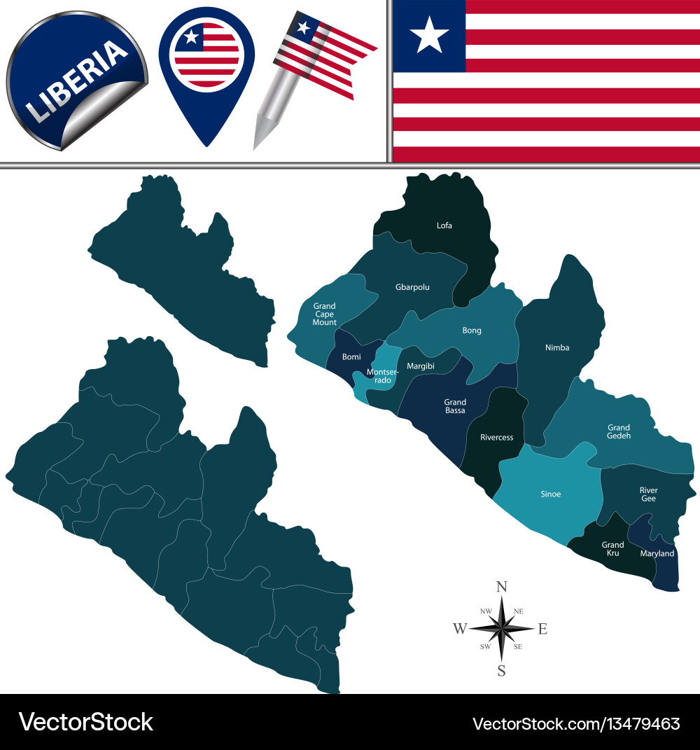 Map of liberia with named counties Royalty Free Vector Image