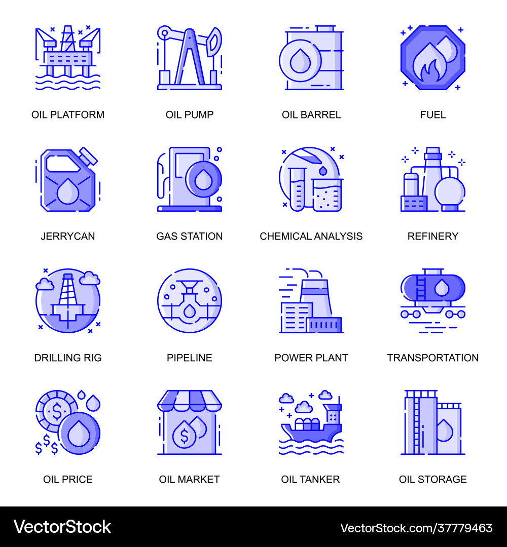 Oil industry web flat line icons set pack outline Vector Image