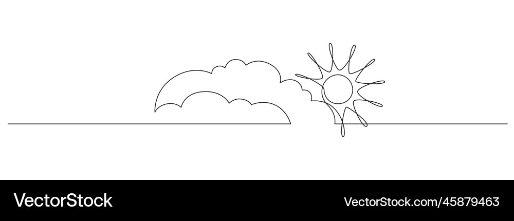 One continuous line drawing of clouds with sun Vector Image