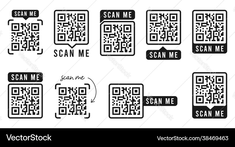 Qr code set template frames scan me Royalty Free Vector