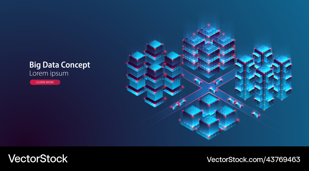 Smart city isometric big data concept database Vector Image