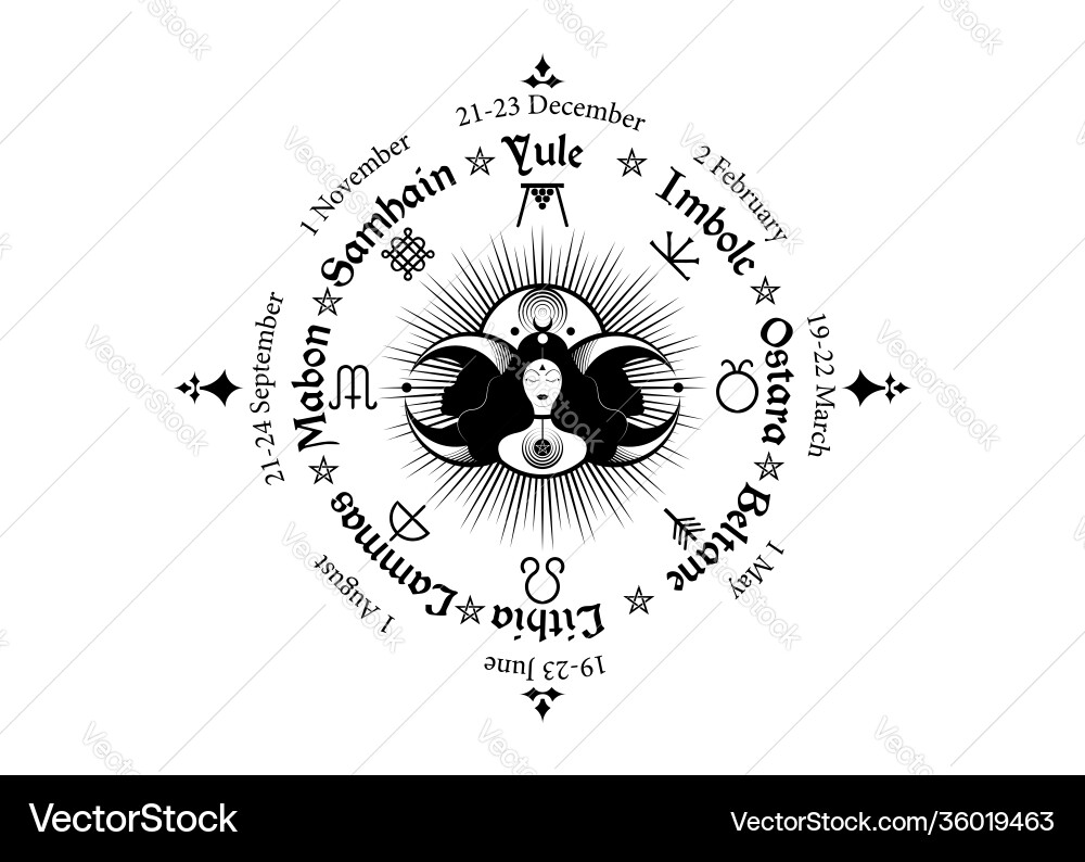 Wheel year wiccan calendar holidays Royalty Free Vector