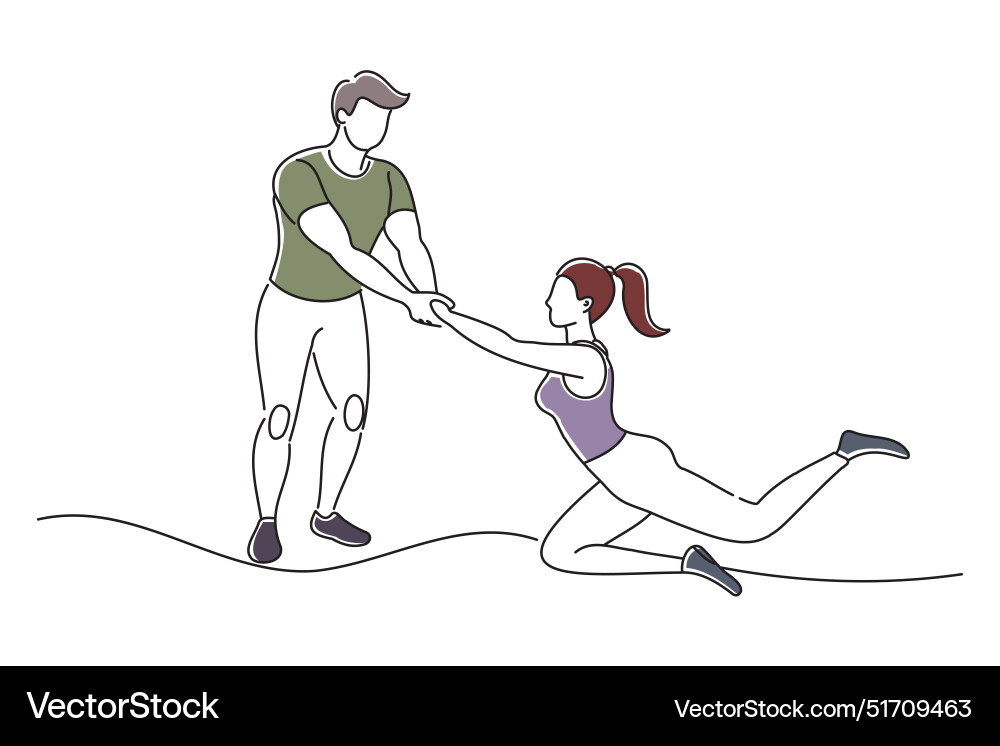 Woman doing hamstring stretches with partner Vector Image