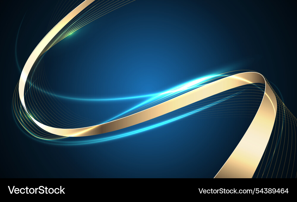 Abstract gold ribbon luxury wave curve on blue Vector Image