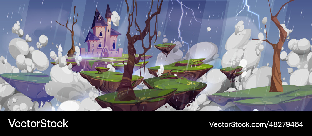 Cartoon rain game background with fantasy castle Vector Image
