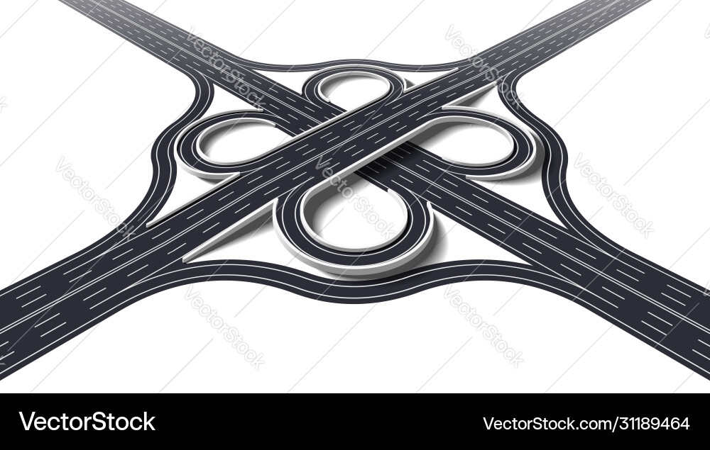 Cloverleaf interchange two level perspective 3d Vector Image