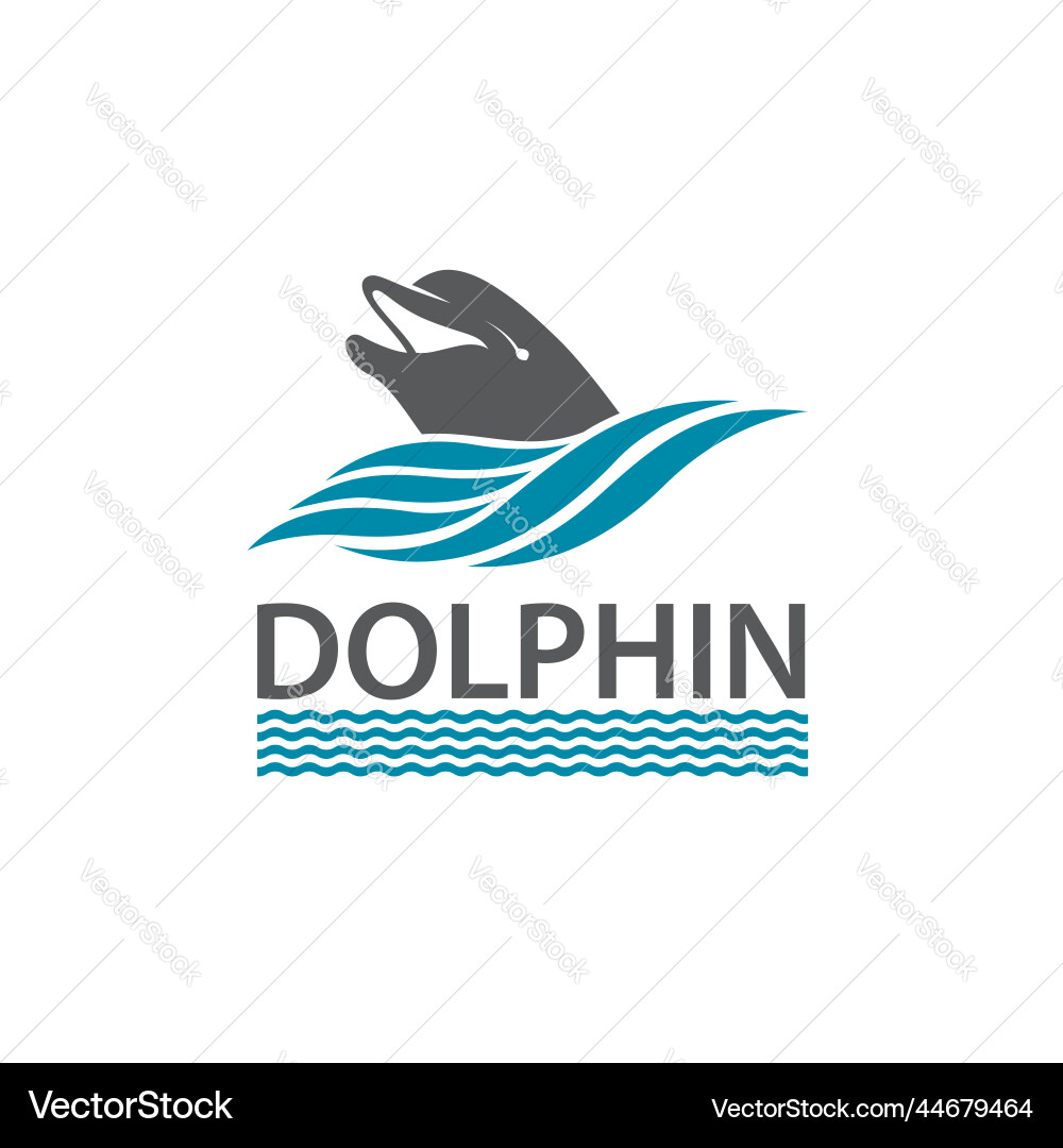Dolphin emblem with sea waves Royalty Free Vector Image