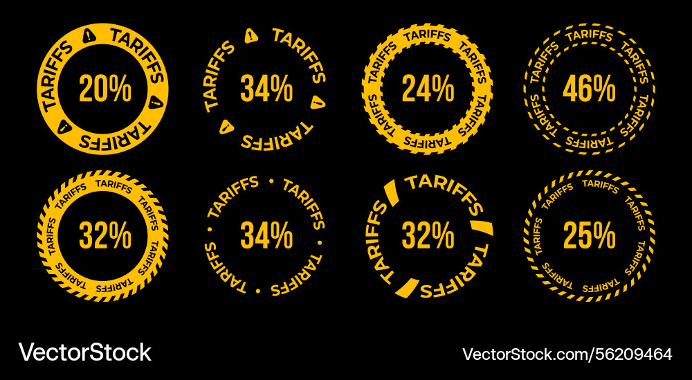 Tariff warning labels with percentage signs Vector Image