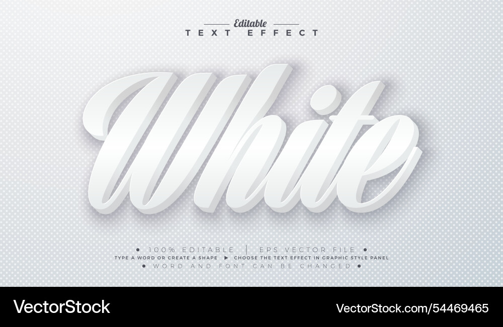 3d white text effect design editable and scalable Vector Image
