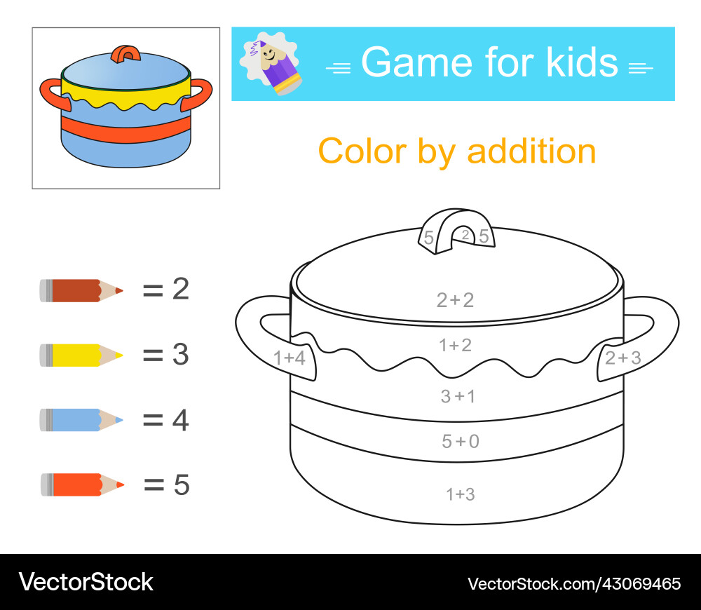 Color by addition math activity for kids Vector Image
