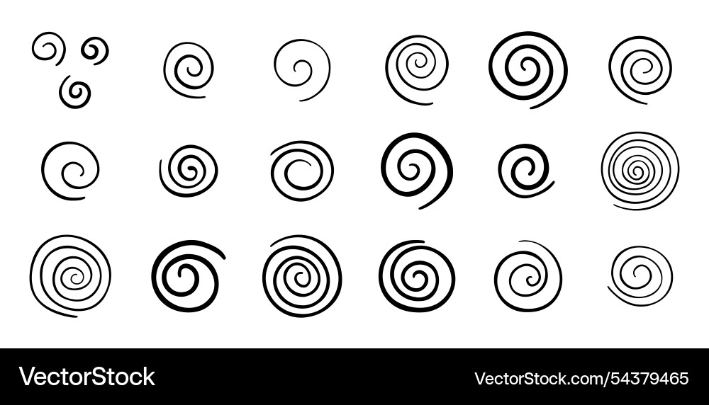 Hand drawn doodle spiral set drawing line spirals Vector Image