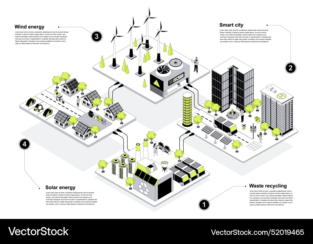 Smart city 3d isometric concept in outline design Vector Image