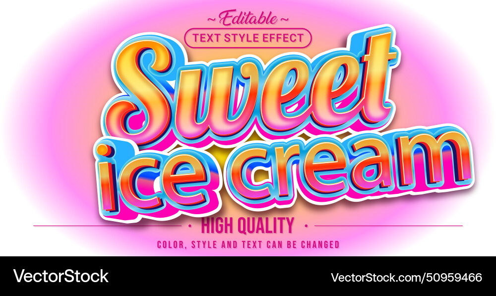 Editable text style effect - sweet ice cream Vector Image
