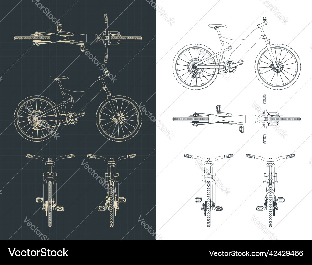 Electric Bike Blueprints - Technical Drawing Vector Image