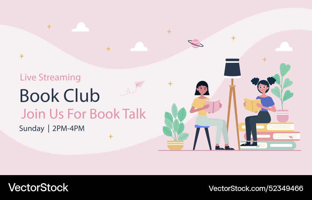 Hand drawn book club youtube thumbnail Royalty Free Vector
