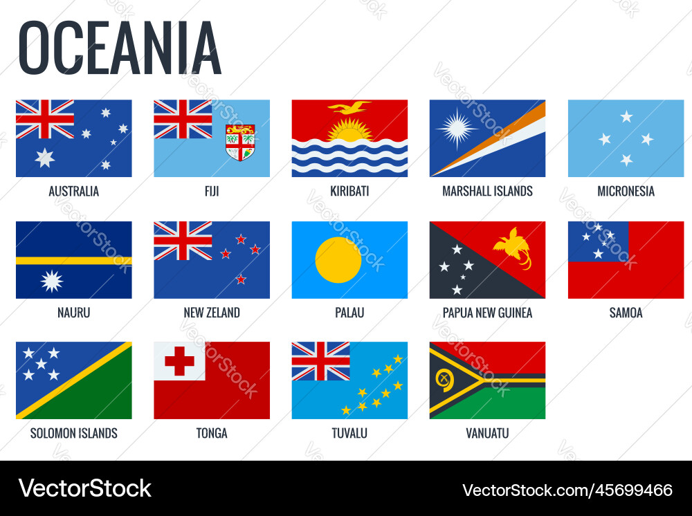Oceania flags all official national Royalty Free Vector