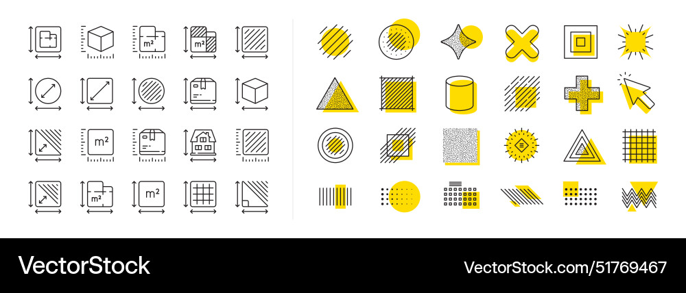 Dimension line icons square meter area size Vector Image