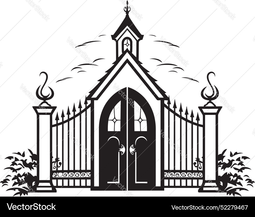 Gateway to devotion church gate scrolls Royalty Free Vector