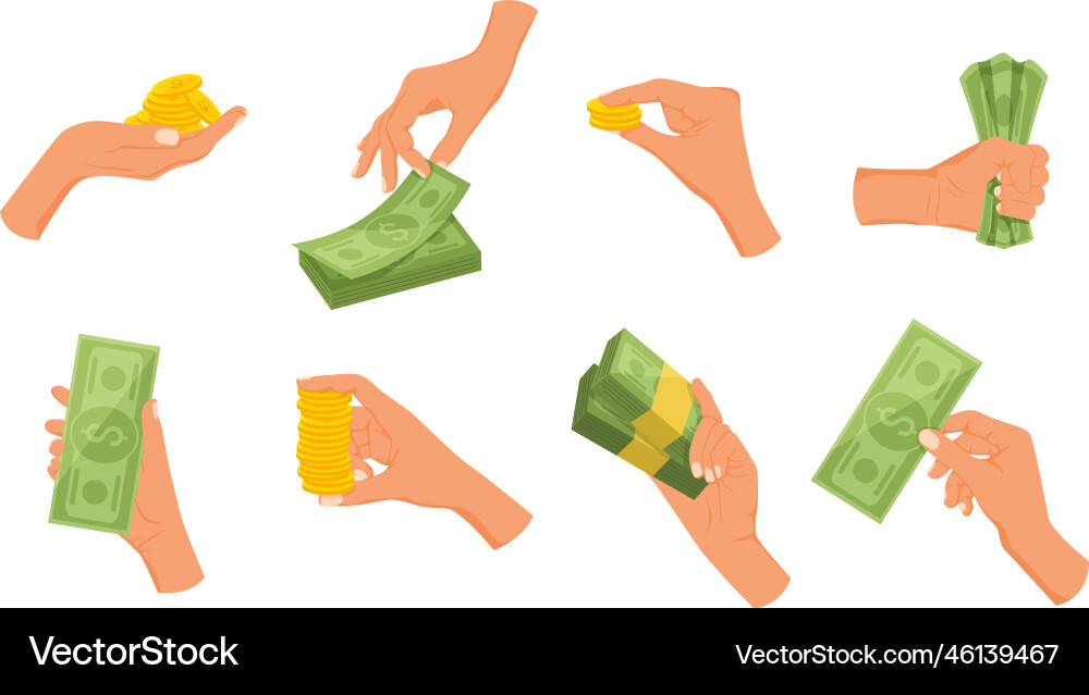 Human hands with money set Royalty Free Vector Image