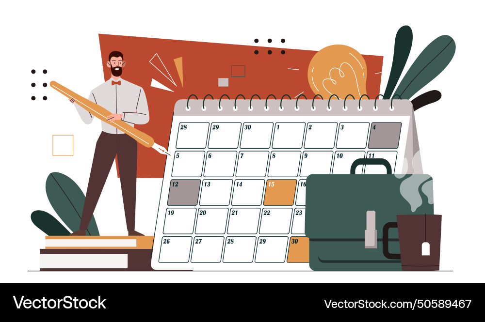 Man planning with calendar Royalty Free Vector Image