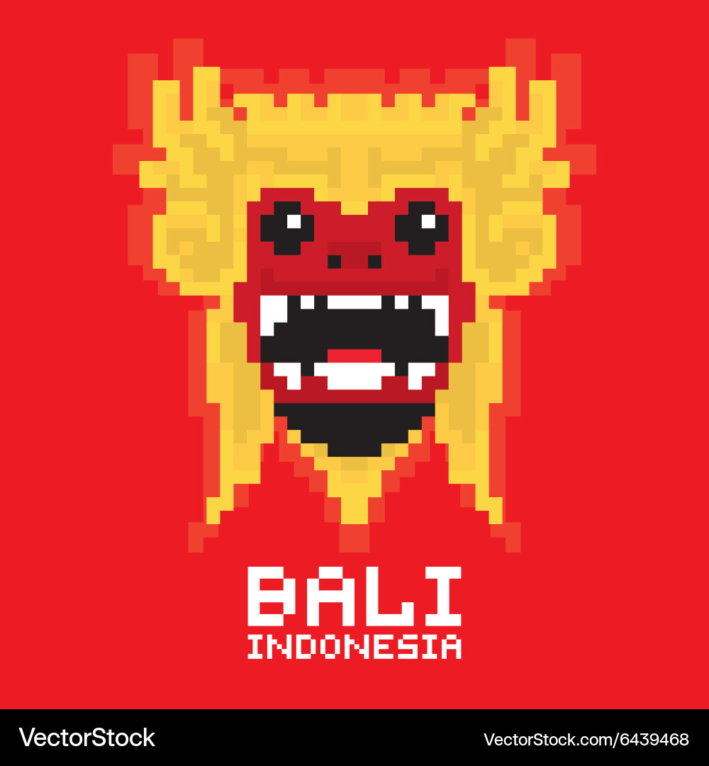 Bali traditional mask pixel art card Royalty Free Vector