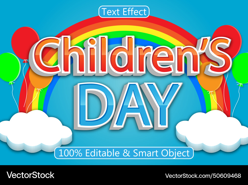 Children day editable text effect 3 dimension Vector Image