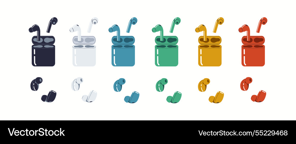 Earbuds stored in charging cases flat color icon Vector Image