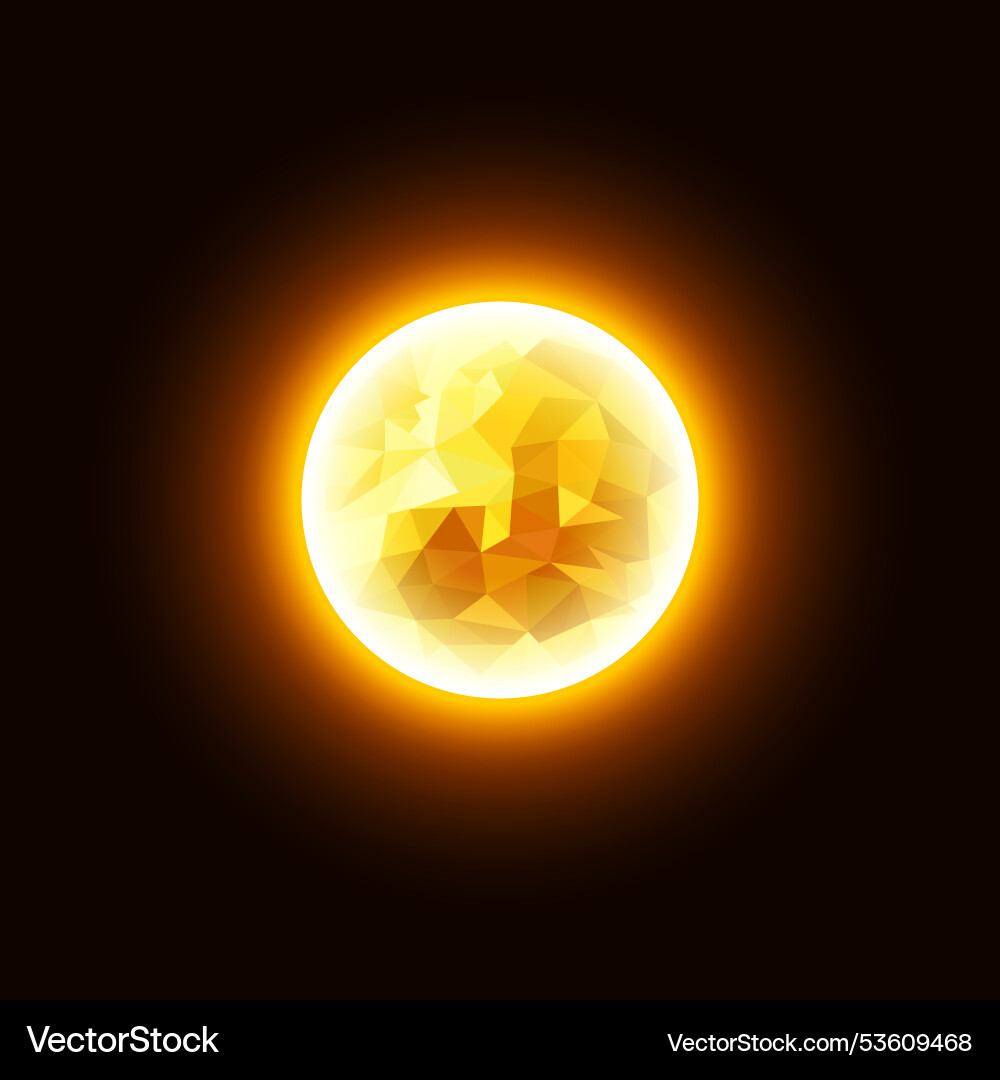Glowing low poly sun on a dark background Vector Image
